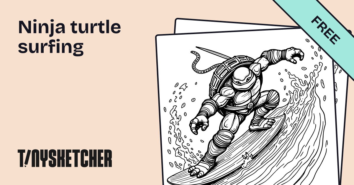 Ninja turtle surfing Coloring Page | Free Printables | Tiny Sketcher