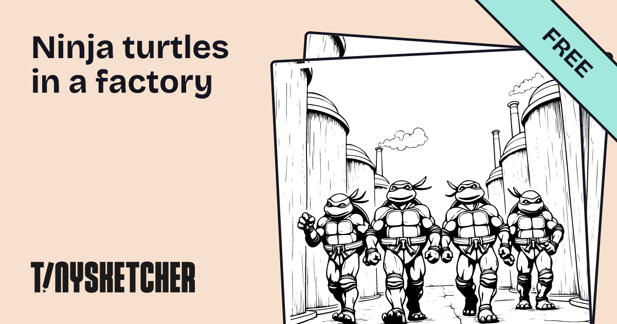 Ninja turtles in a factory Coloring Page | Free Printables | Tiny Sketcher