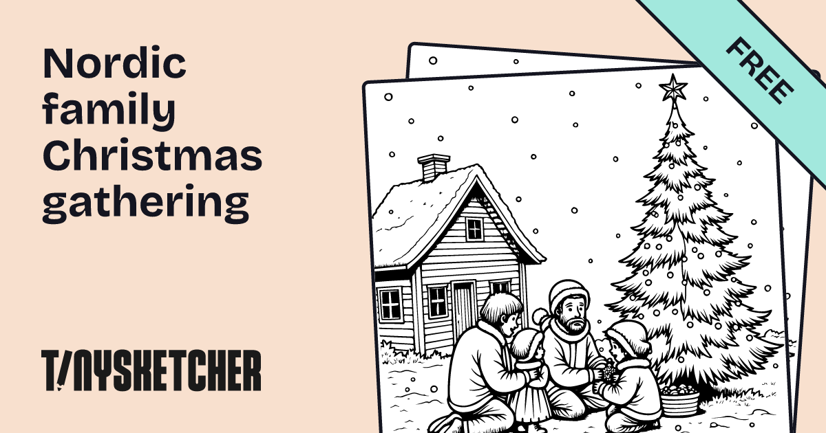 Nordic family Christmas gathering Coloring Page | Free Printables ...