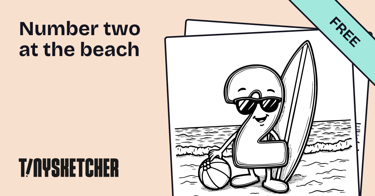 Number two at the beach Coloring Page | Free Printables | Tiny Sketcher