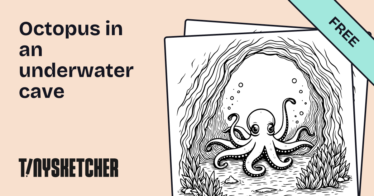 Octopus in an underwater cave Coloring Page | Free Printables | Tiny ...