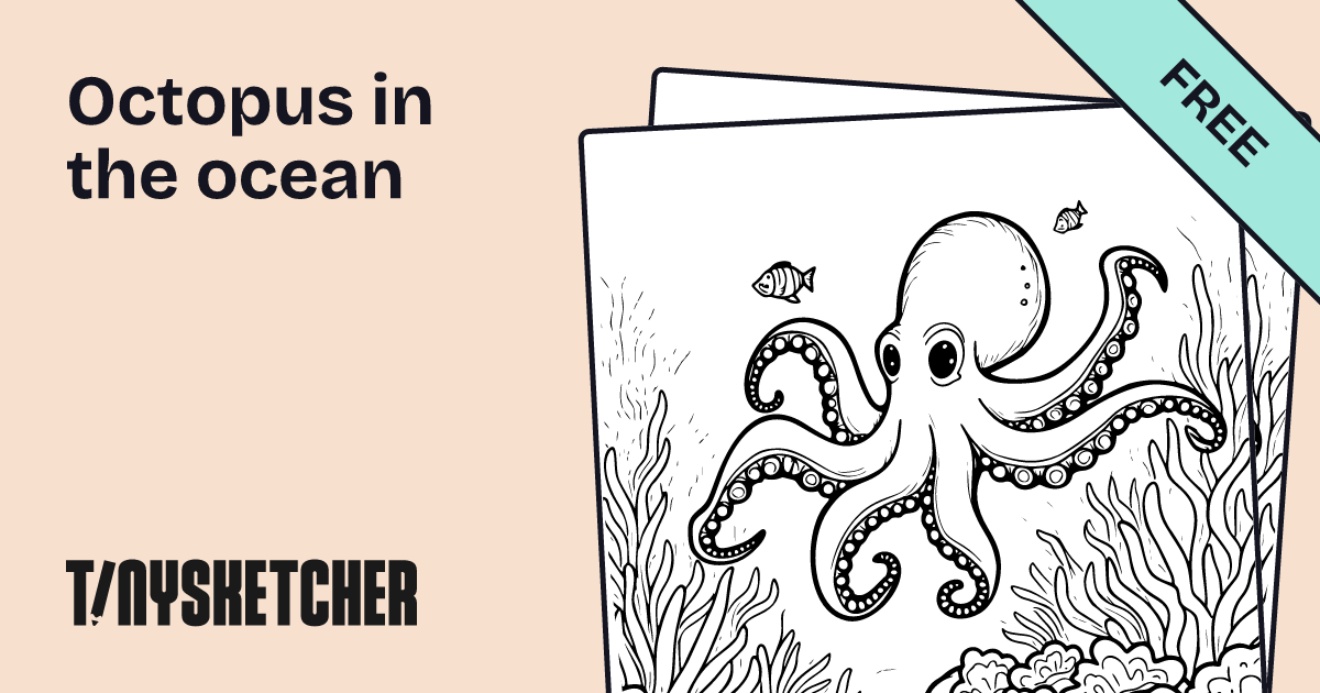 Octopus in the ocean Coloring Page | Free Printables | Tiny Sketcher