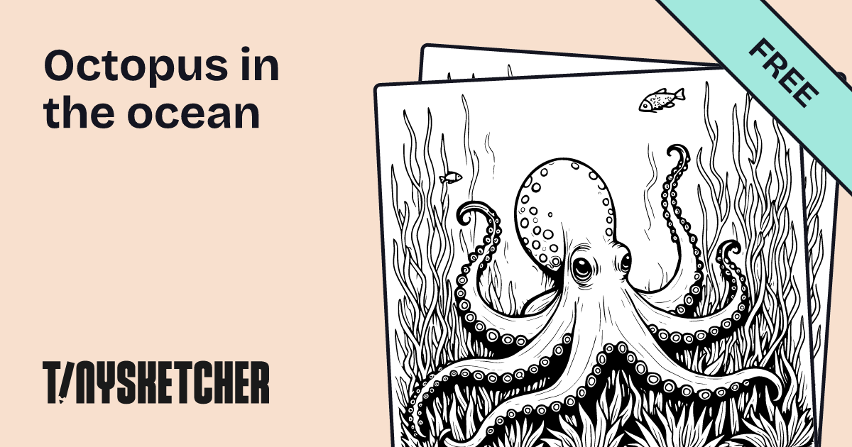 Octopus in the ocean Coloring Page | Free Printables | Tiny Sketcher