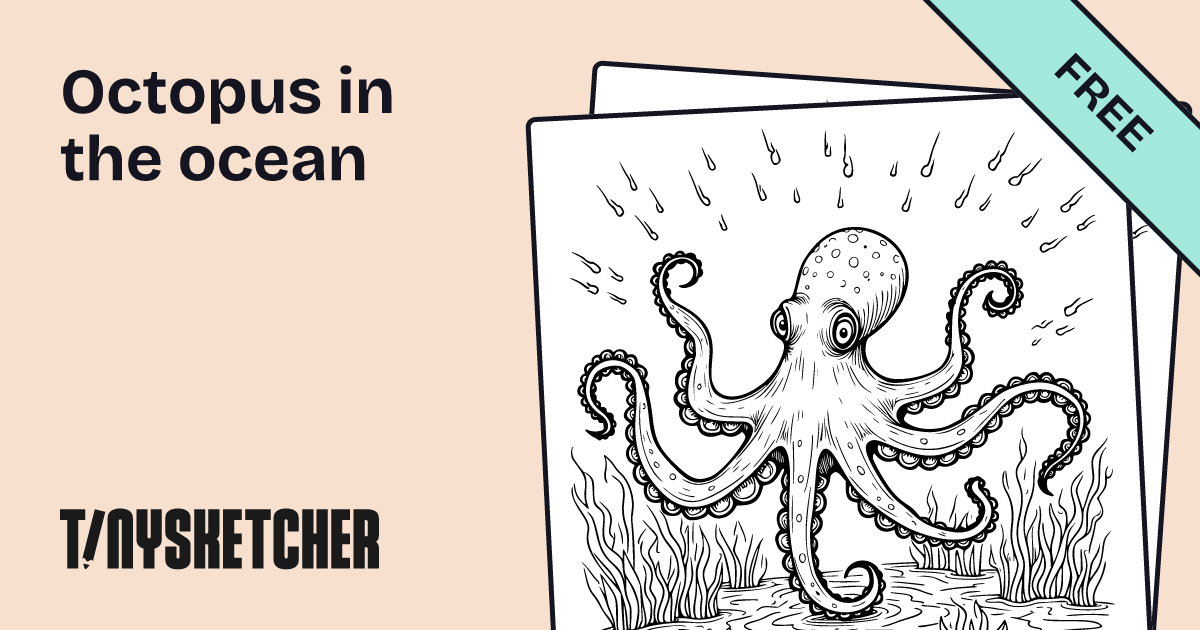 Octopus in the ocean Coloring Page | Free Printables | Tiny Sketcher