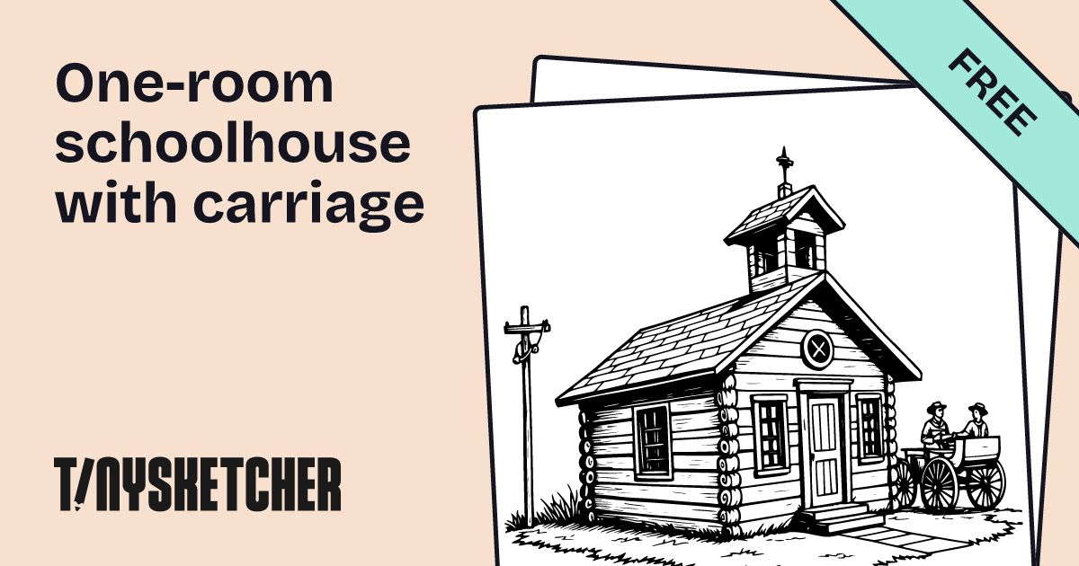 One-room schoolhouse with carriage Coloring Page | Free Printables ...
