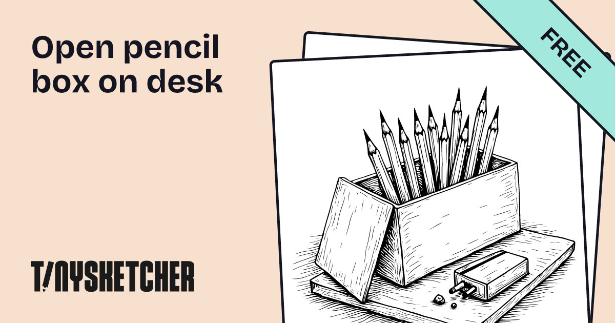 Open pencil box on desk Coloring Page | Free Printables | Tiny Sketcher