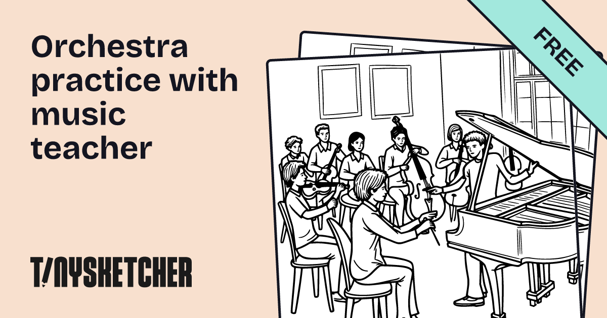 Orchestra practice with music teacher Coloring Page | Free Printables ...
