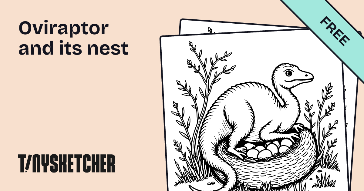 Oviraptor and its nest Coloring Page | Free Printables | Tiny Sketcher