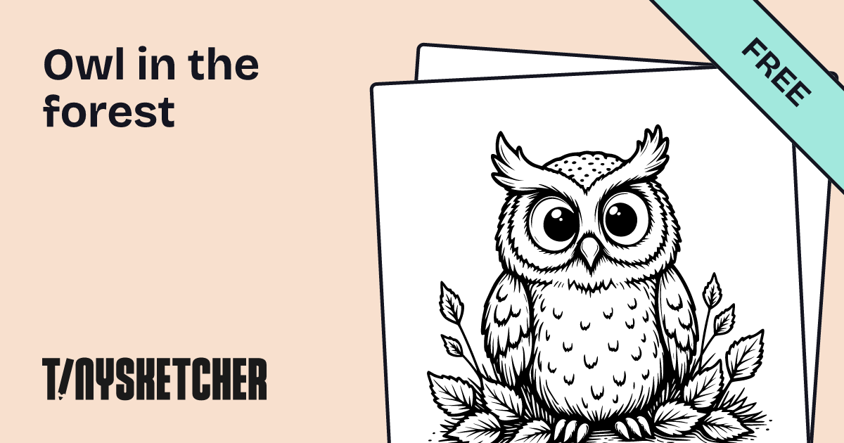 Owl in the forest Coloring Page | Free Printables | Tiny Sketcher