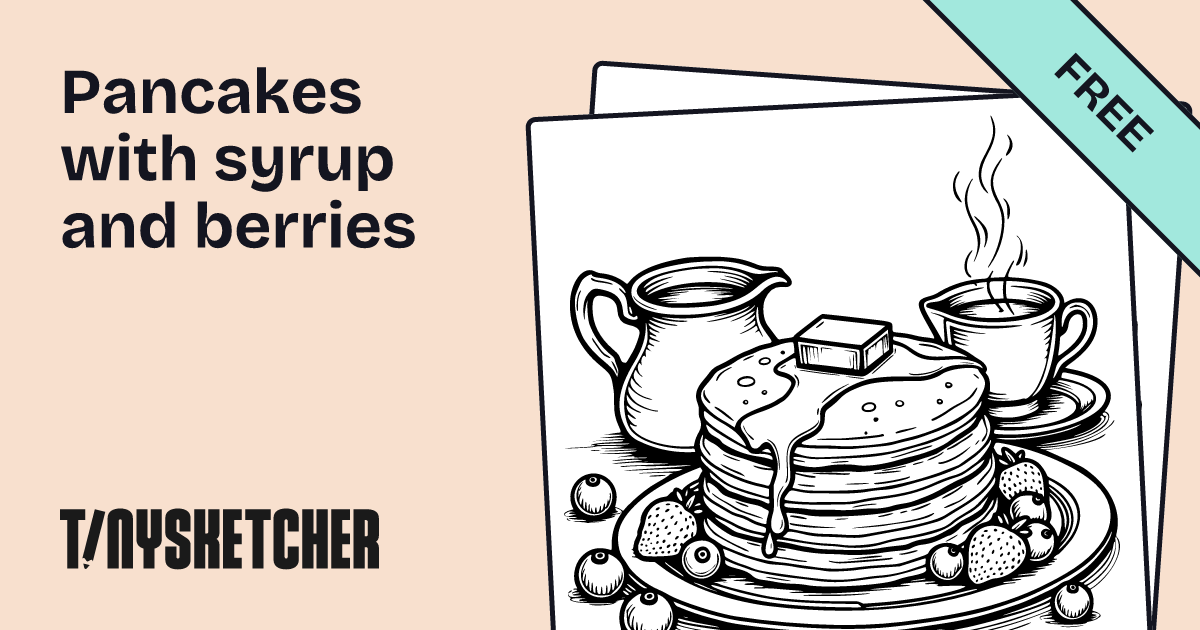 Pancakes with syrup and berries Coloring Page | Free Printables | Tiny ...