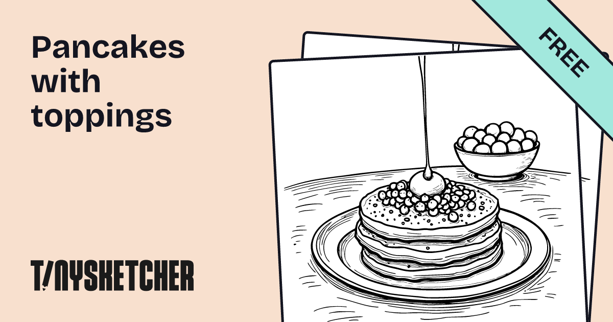 Pancakes with toppings Coloring Page | Free Printables | Tiny Sketcher