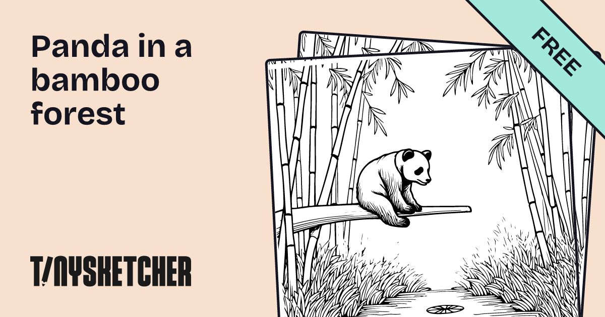 Panda in a bamboo forest Coloring Page | Free Printables | Tiny Sketcher