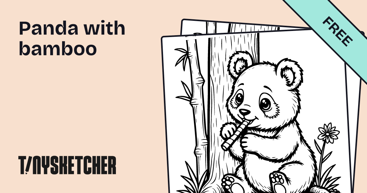 Panda with bamboo Coloring Page | Free Printables | Tiny Sketcher