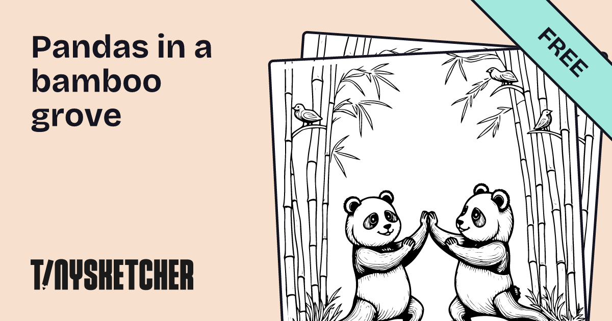 Pandas in a bamboo grove Coloring Page | Free Printables | Tiny Sketcher