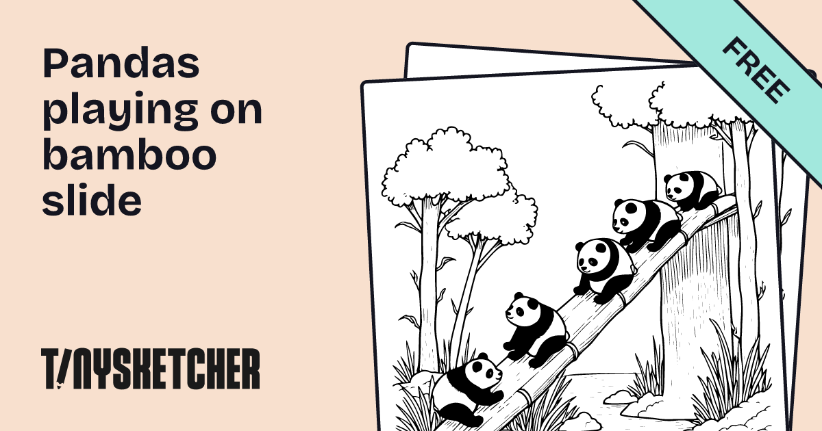 Pandas playing on bamboo slide Coloring Page | Free Printables | Tiny ...