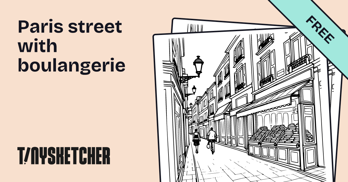 Paris street with boulangerie Coloring Page | Free Printables | Tiny ...