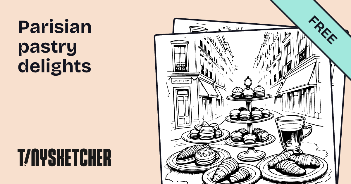 Parisian pastry delights Coloring Page | Free Printables | Tiny Sketcher