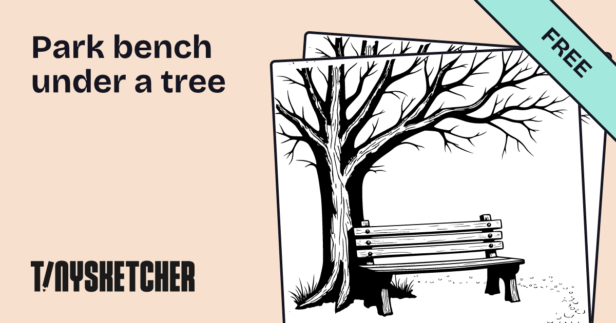 Park bench under a tree Coloring Page | Free Printables | Tiny Sketcher