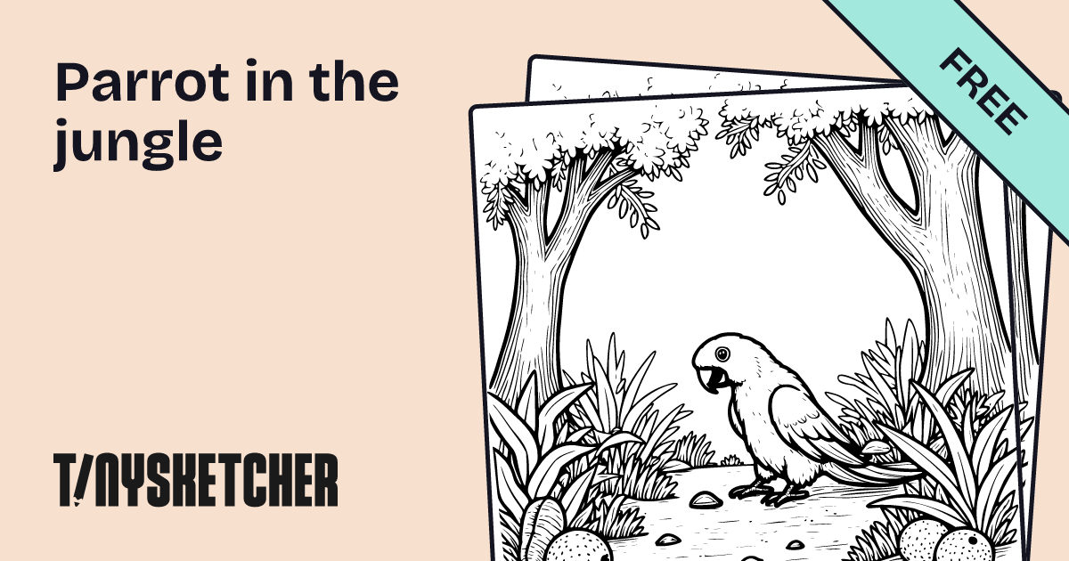 Parrot in the jungle Coloring Page | Free Printables | Tiny Sketcher