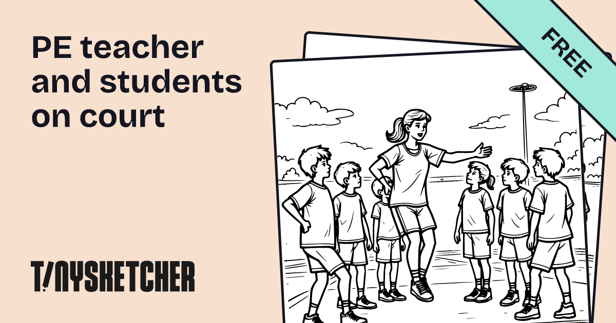 PE teacher and students on court Coloring Page | Free Printables | Tiny ...