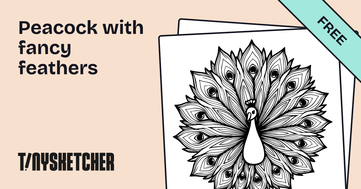 Peacock with fancy feathers Coloring Page | Free Printables | Tiny Sketcher