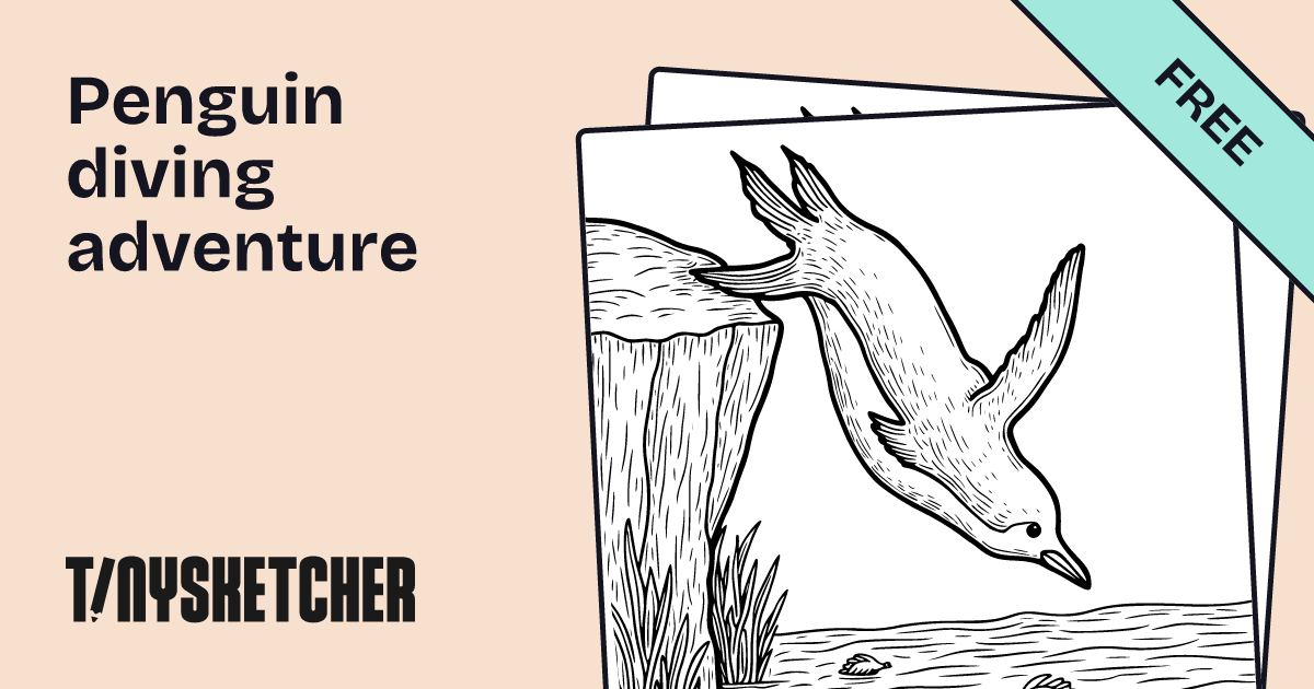 Penguin diving adventure Coloring Page | Free Printables | Tiny Sketcher