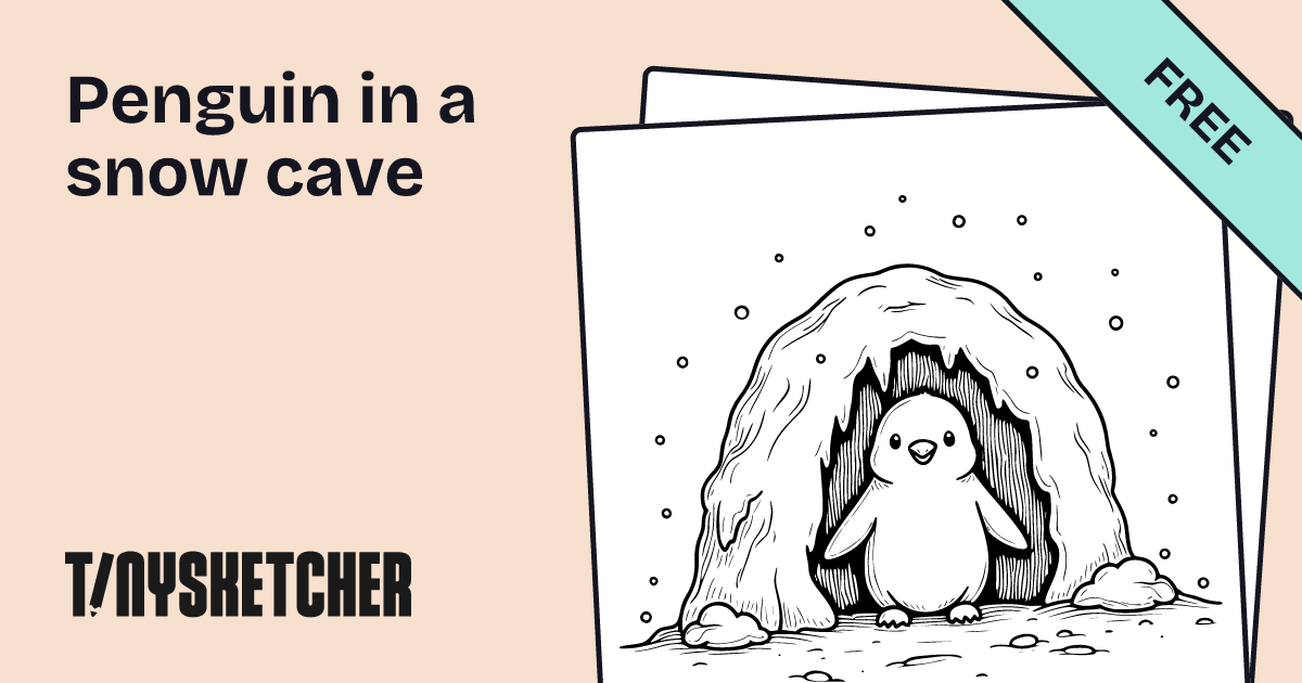 Penguin in a snow cave Coloring Page | Free Printables | Tiny Sketcher