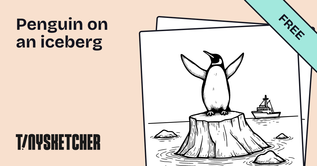 Penguin on an iceberg Coloring Page | Free Printables | Tiny Sketcher