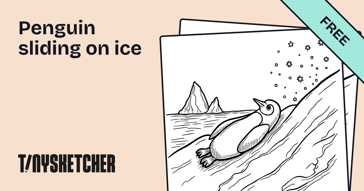 Penguin sliding on ice Coloring Page | Free Printables | Tiny Sketcher