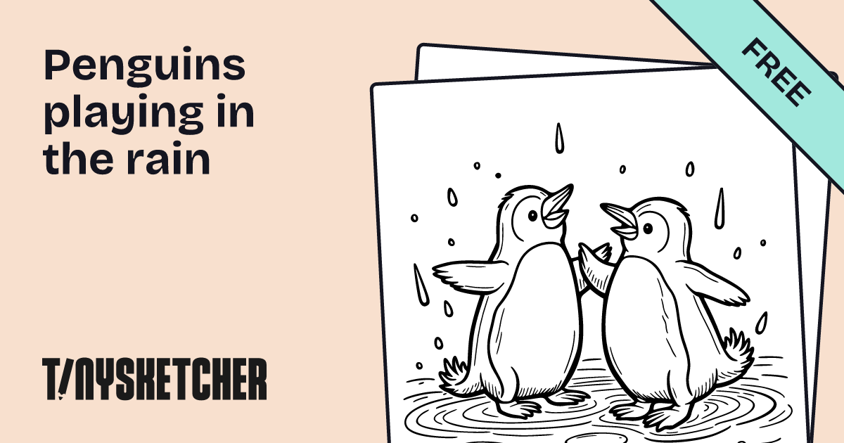 Penguins playing in the rain Coloring Page | Free Printables | Tiny ...