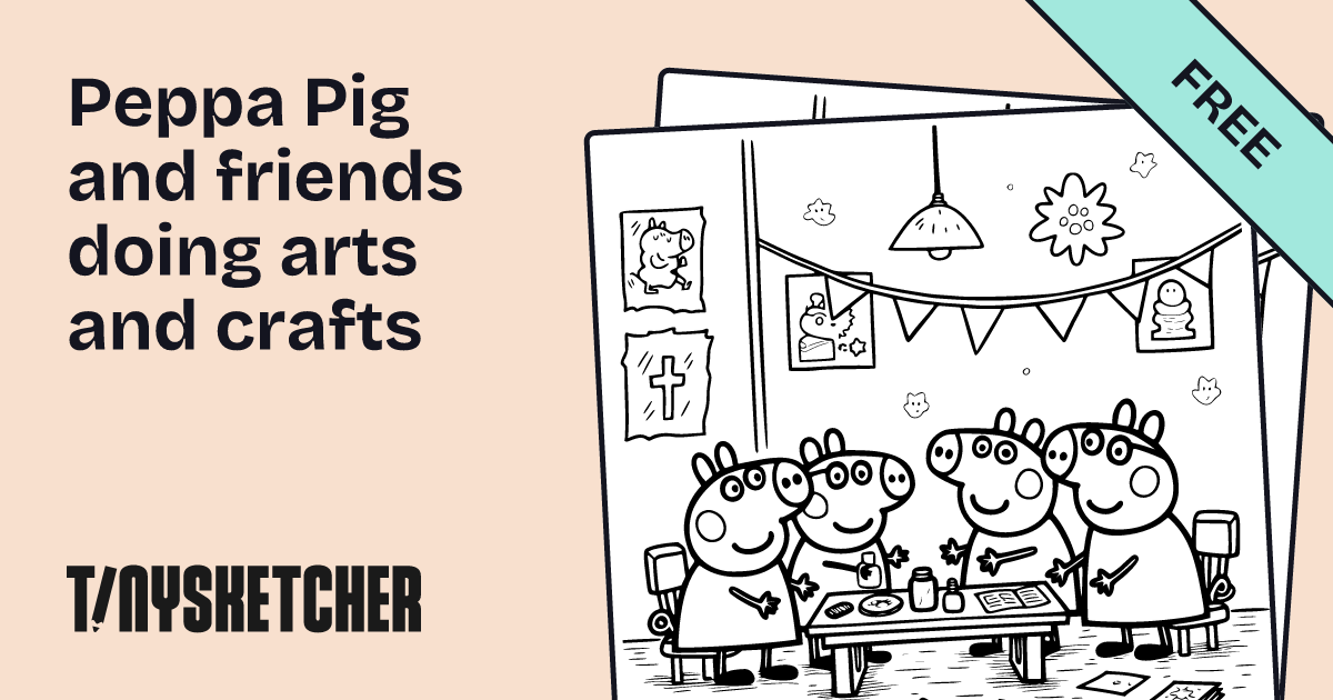 Peppa Pig and friends doing arts and crafts Coloring Page | Free ...