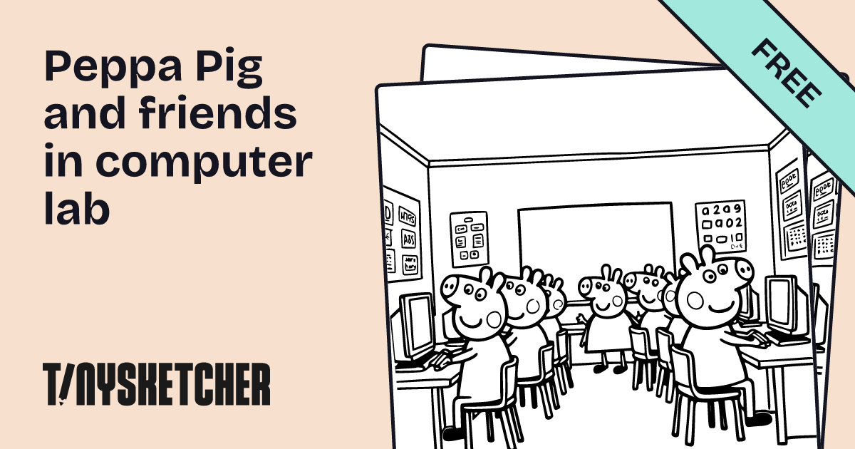 Peppa Pig and friends in computer lab Coloring Page | Free Printables ...