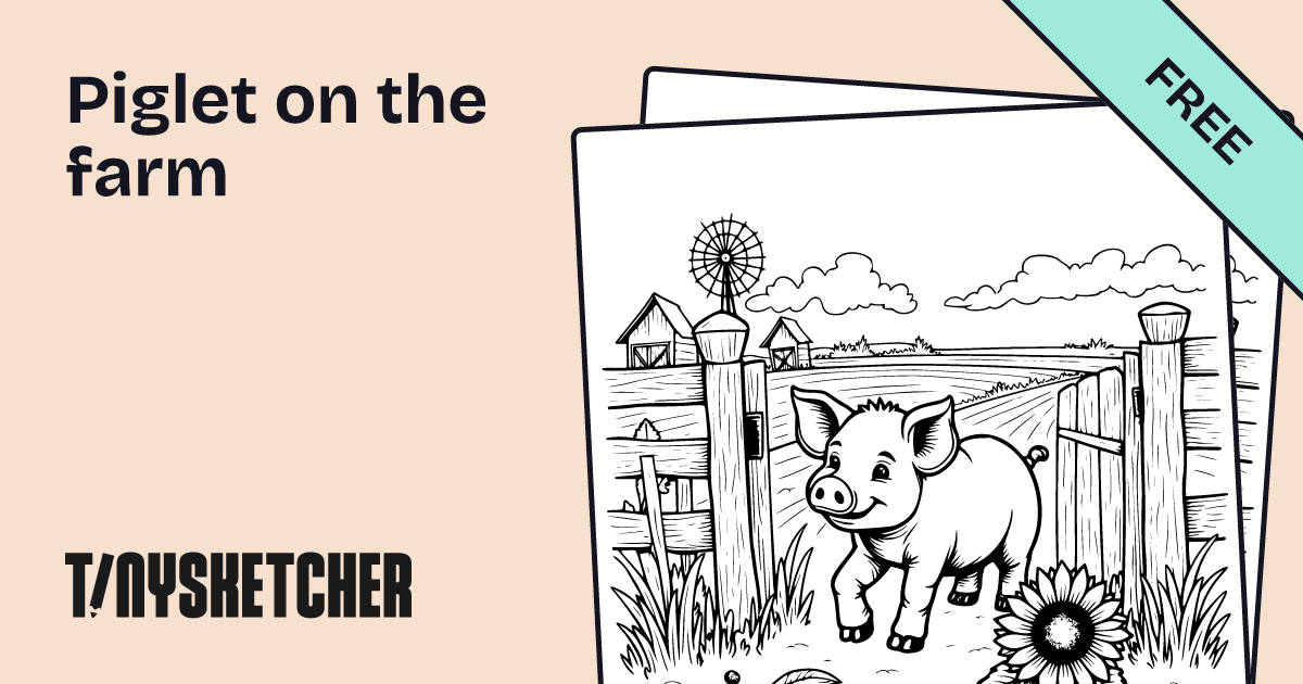 Piglet on the farm Coloring Page | Free Printables | Tiny Sketcher