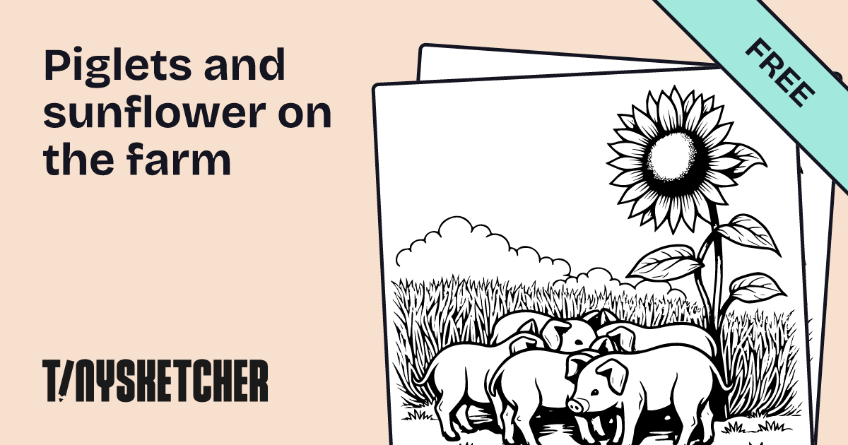 Piglets and sunflower on the farm Coloring Page | Free Printables ...