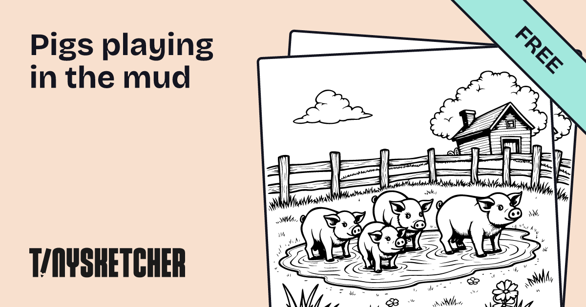 Pigs playing in the mud Coloring Page | Free Printables | Tiny Sketcher