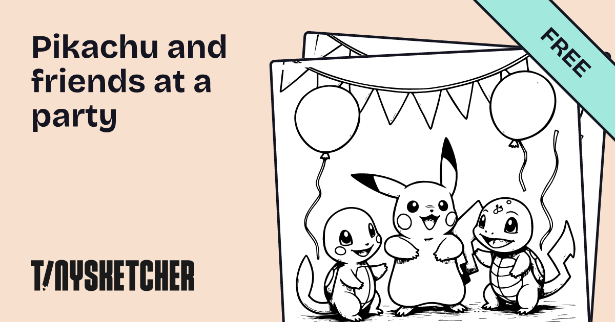 Pikachu and friends at a party Coloring Page | Free Printables | Tiny ...