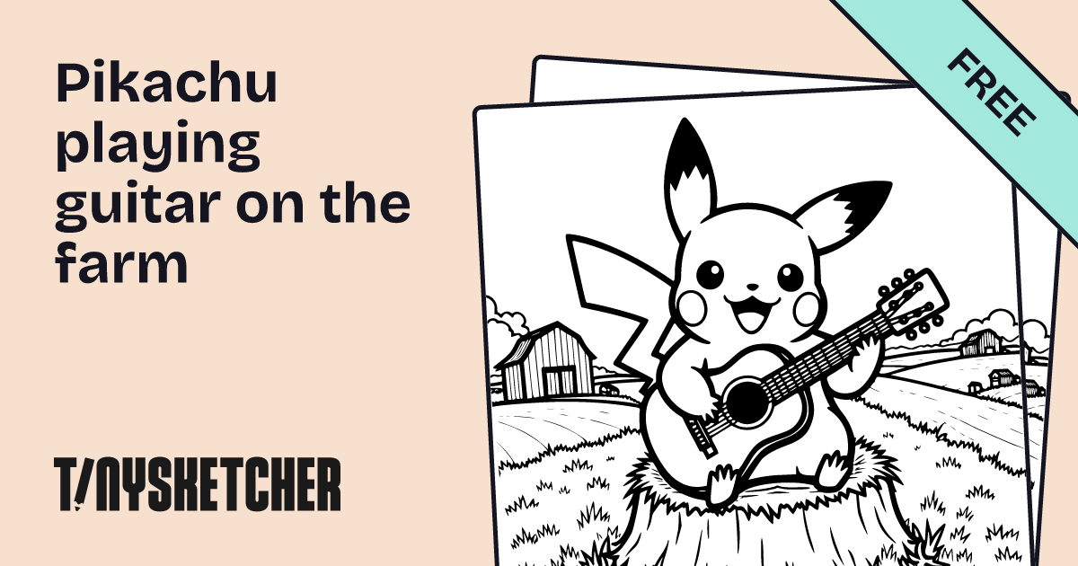 Pikachu playing guitar on the farm Coloring Page | Free Printables ...