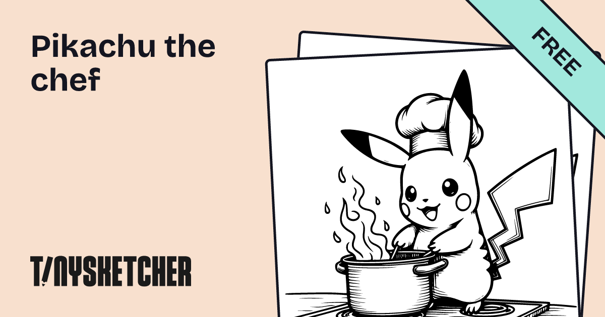 Pikachu the chef Coloring Page | Free Printables | Tiny Sketcher