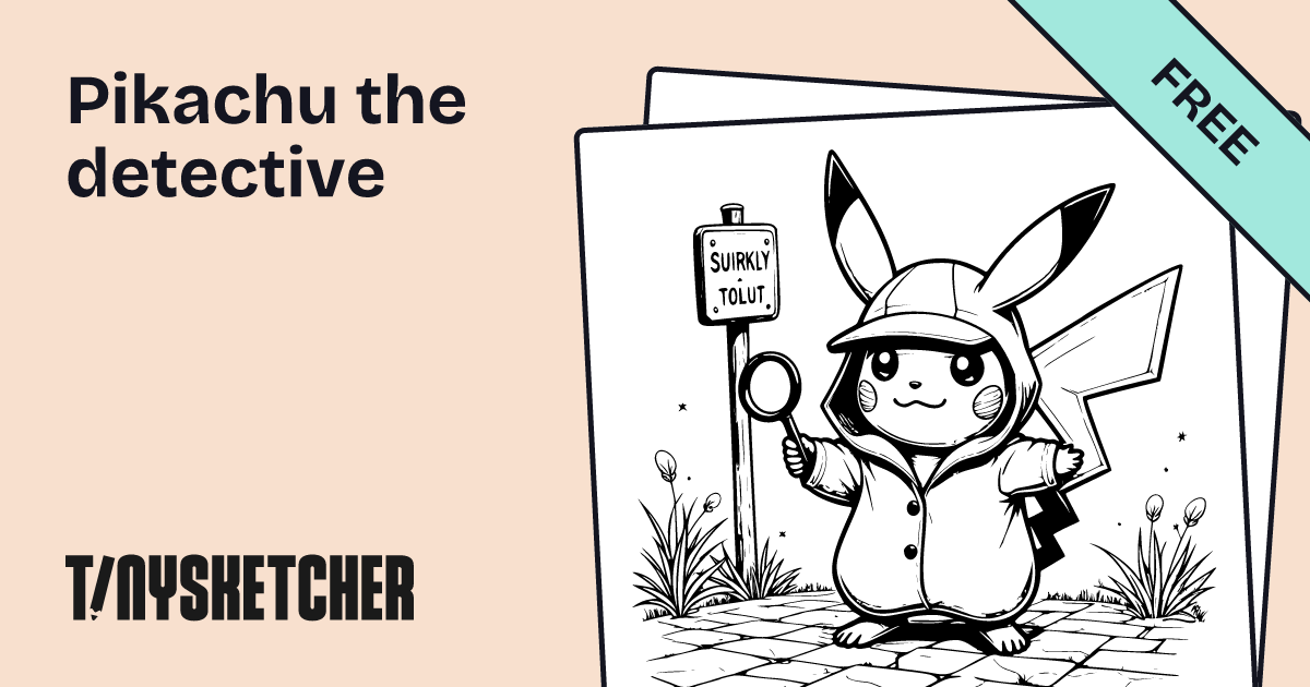 Pikachu the detective Coloring Page | Free Printables | Tiny Sketcher