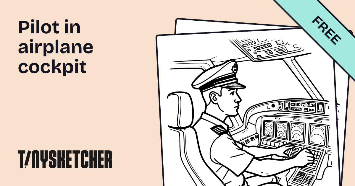 Pilot in airplane cockpit Coloring Page | Free Printables | Tiny Sketcher