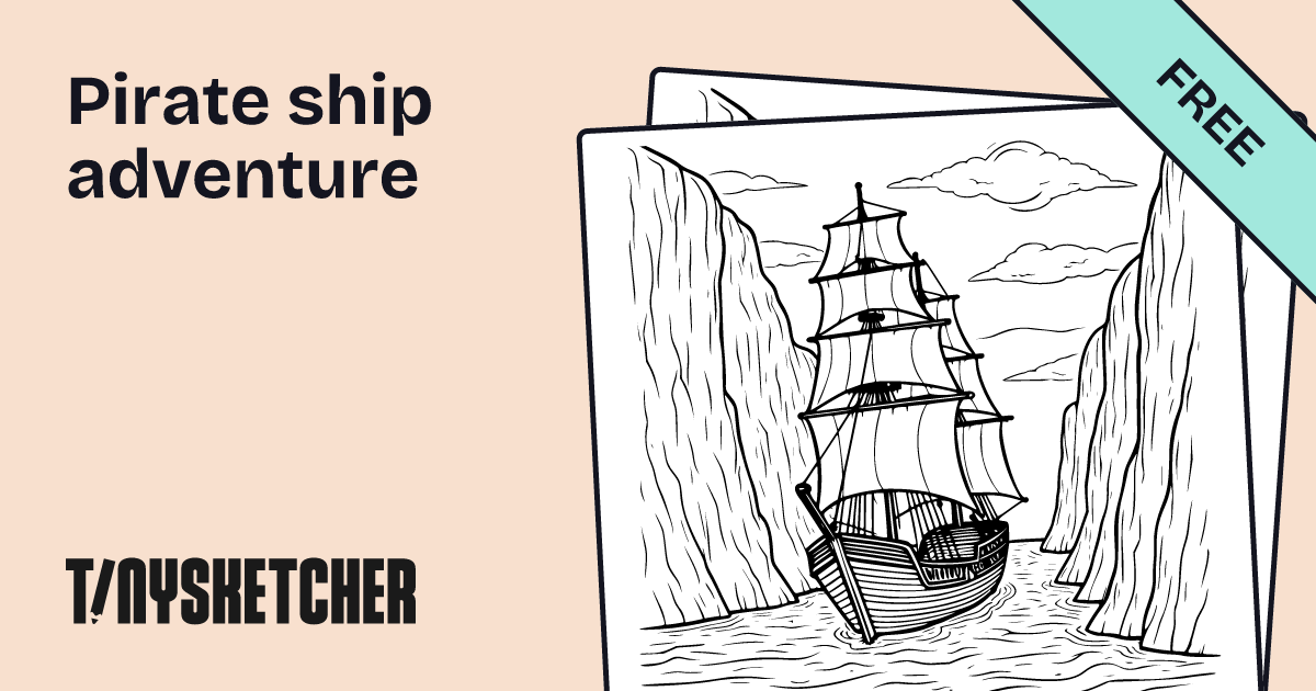 Pirate ship adventure Coloring Page | Free Printables | Tiny Sketcher