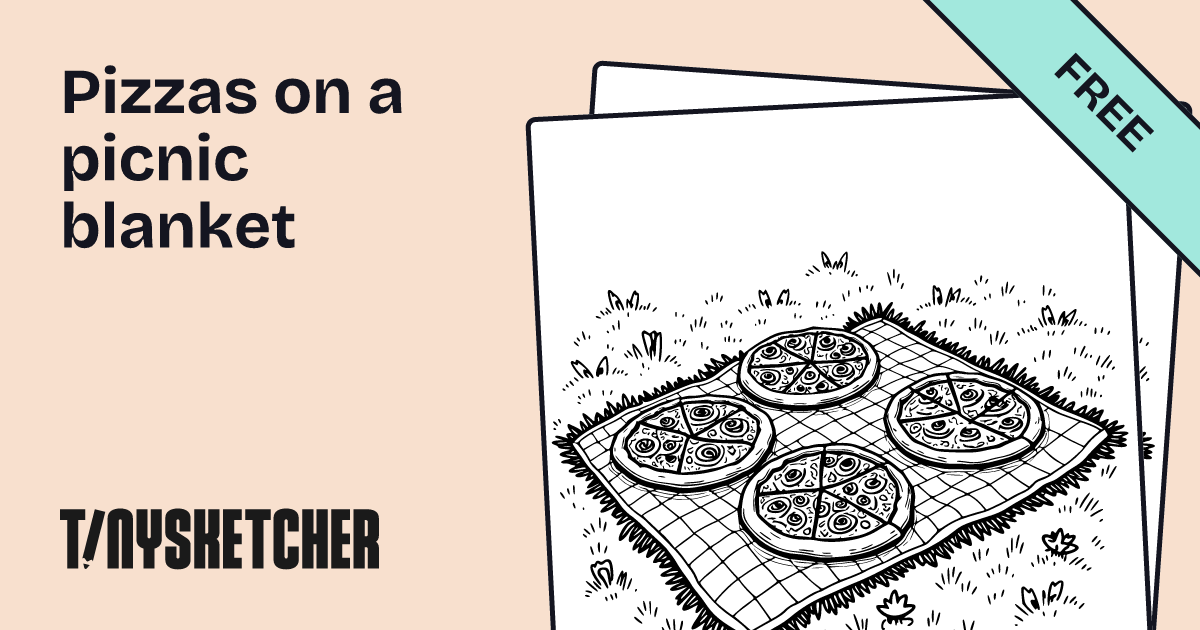 Pizzas on a picnic blanket Coloring Page | Free Printables | Tiny Sketcher