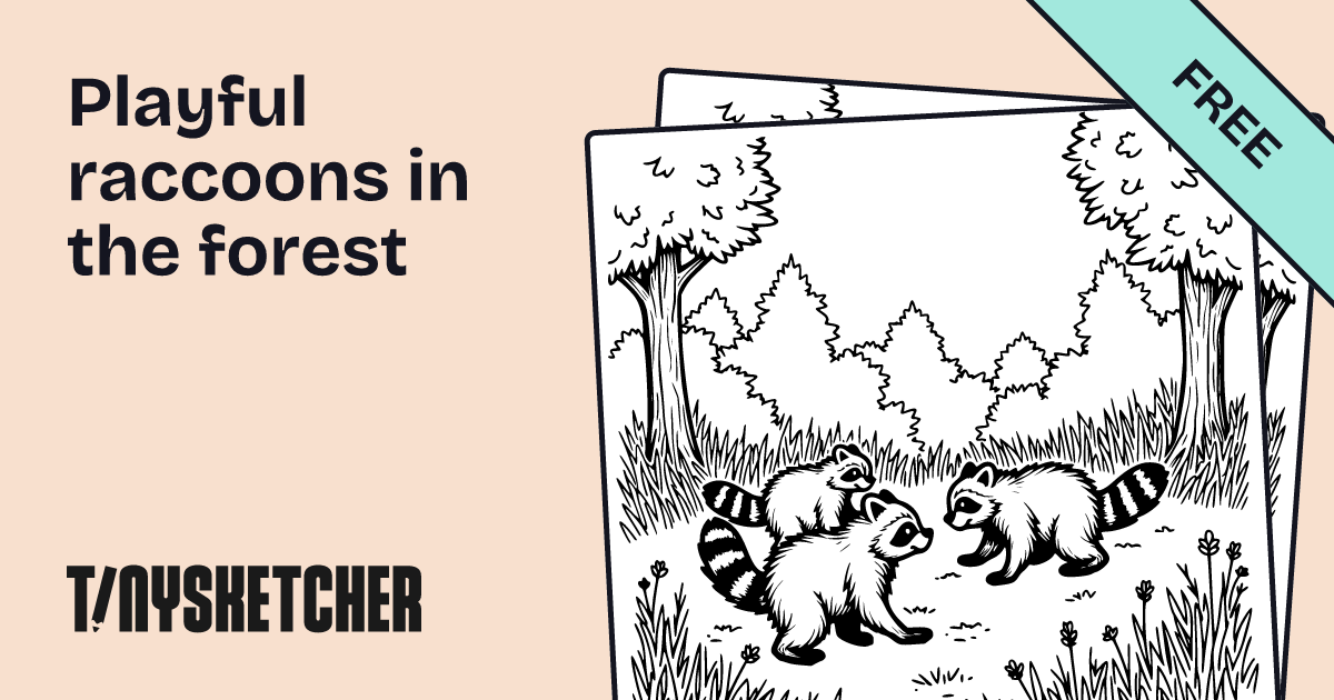Playful raccoons in the forest Coloring Page | Free Printables | Tiny ...