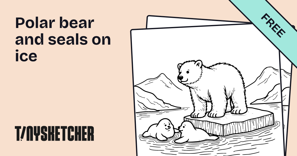 Polar bear and seals on ice Coloring Page | Free Printables | Tiny Sketcher