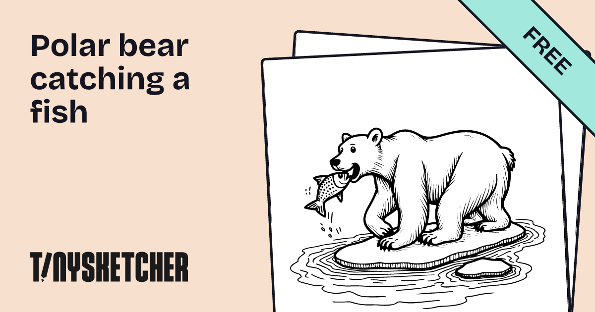 Polar bear catching a fish Coloring Page | Free Printables | Tiny Sketcher