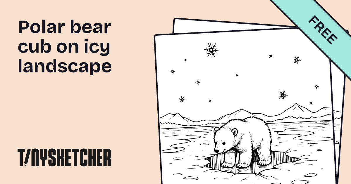 Polar bear cub on icy landscape Coloring Page | Free Printables | Tiny ...