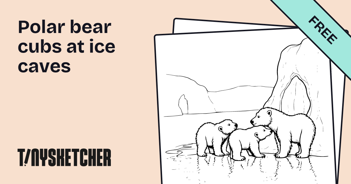 Polar bear cubs at ice caves Coloring Page | Free Printables | Tiny ...