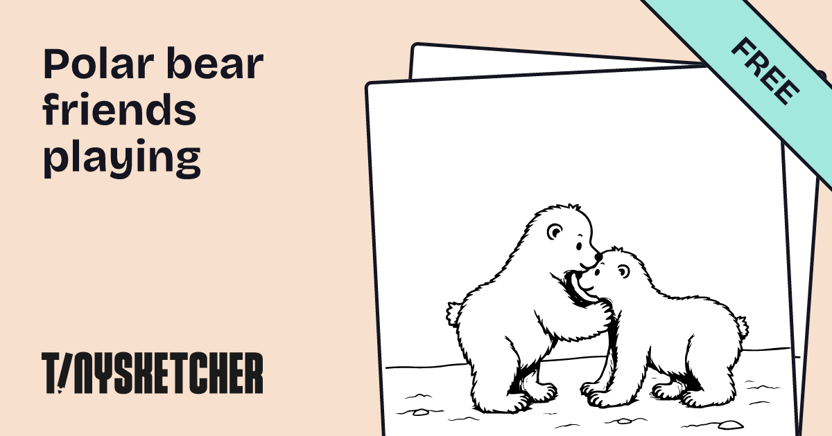 Polar bear friends playing Coloring Page | Free Printables | Tiny Sketcher