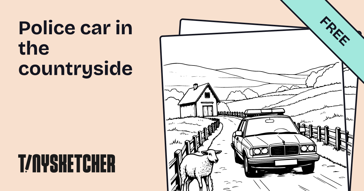 Police car in the countryside Coloring Page | Free Printables | Tiny ...