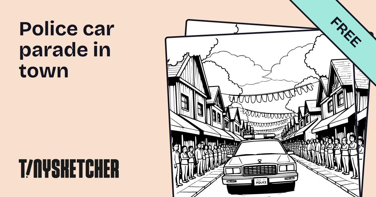 Police car parade in town Coloring Page | Free Printables | Tiny Sketcher